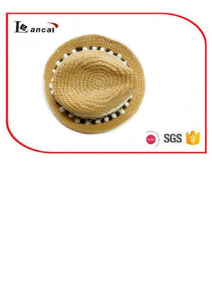 Hollowed - our girls cute paper straw trilby hat with black and white hair bulb