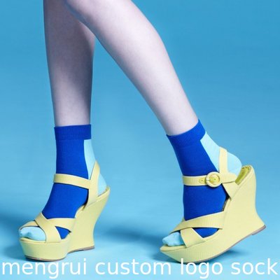 Custom logo, design ladies Blue cotton Crew Socks