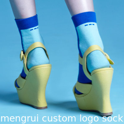 Custom logo, design ladies Blue cotton Crew Socks