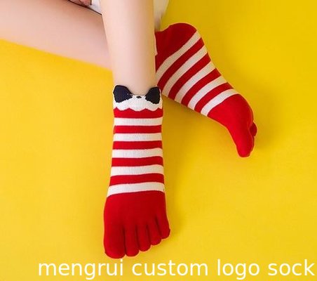 Custom logo, design Womens Girls Striped Cotton Five Fingers Toe Ankle Socks