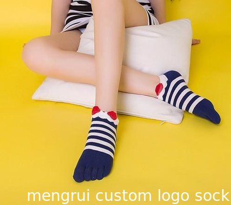 Custom logo, design Womens Girls Striped Cotton Five Fingers Toe Ankle Socks
