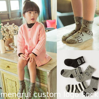 Custom logo, design car striped pattern printed kids girls cotton sock