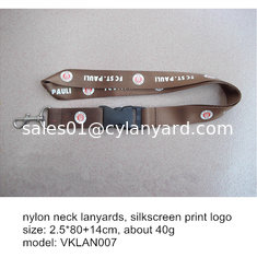 China OEM nylon neck lanyard straps, 2.5*80+14cm, 40g, custom business gift flat nylon lanyards, supplier