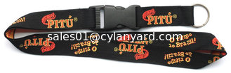 China Custom polyester woven neck strap lanyard with jacquard weave logo and key ring holder, supplier