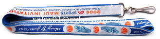 China Exquisite customized polyester layered neck lanyard strap with woven logo ribbon stitched, supplier