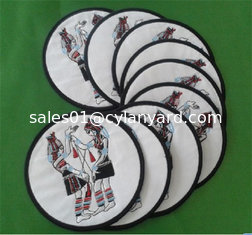 China Embroidered cotton cup coaster for table decor, merrow border embroidered table coasters, supplier