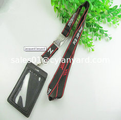 China Premium jacquard woven neck lanyard with ID pouch, polyester woven jacquard badge lanayrds supplier