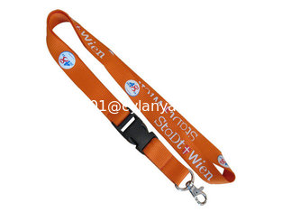 China polyester neck strap with plastic detachable buckle, polyester quick release neck lanyards supplier