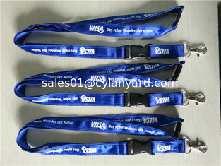 China Imprinted satin ribbon overlay id card neck lanyards with quick release detachable buckle, supplier