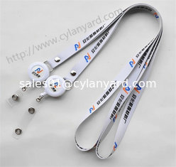China Flat polyester full color print badge lanyard with retractable reel, full color id lanyard supplier