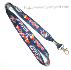China Redbull full color print neck lanyard strap, designer flat polyester lanyards, supplier