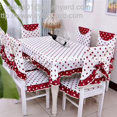 China Cotton red dot tablecloth and chair cover set for 6 seater, China factory for table linens supplier