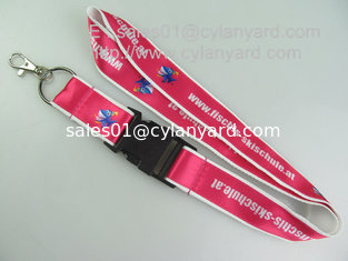 China Deluxe sublimation satin ribbon stitched double layered lanyards with metal olive hook, supplier