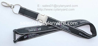 China Expensive embroidered label applique lanyard with metal buckle, double layered lanyards, supplier