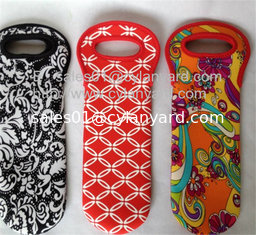 China Fashional neoprene bottle insulation cooler tote bags with dye sublimation print, supplier