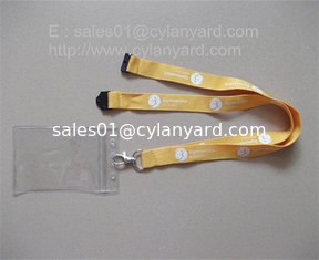 China Personalized printed logo polyester lanyard with vinyl badge sleeve holder, supplier