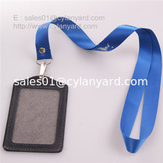 China Rivet nylon strap with leather card badge, plain nylon lanyards supplier