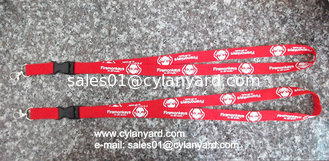 China Red lanyard with release buckle, custom printed neck ribbon with plastic buckle, supplier