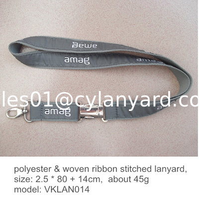 polyester and satin ribbon stitched lanyard, 2.0*90cm,17g,MOQ 300pcs,China lanyard factory supplier