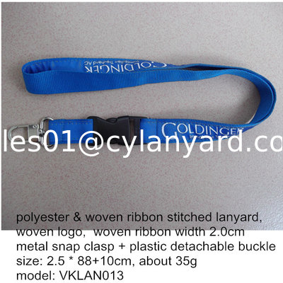 polyester and satin ribbon stitched lanyard, 2.0*90cm,17g,MOQ 300pcs,China lanyard factory supplier
