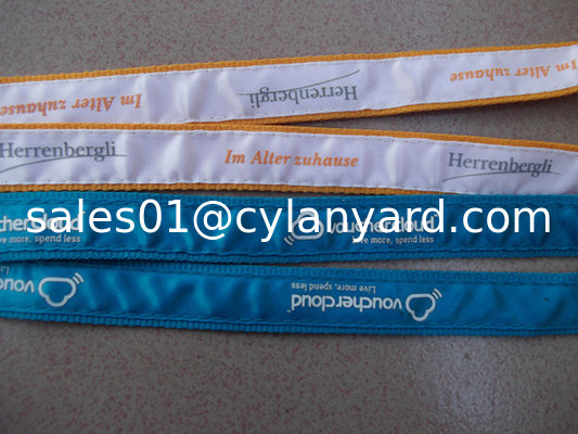 polyester and satin ribbon stitched lanyard, 2.0*90cm,17g,MOQ 300pcs,China lanyard factory supplier