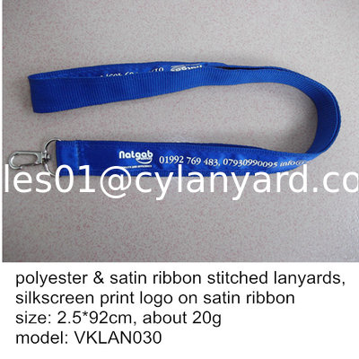 Premium polyester satin neck lanyards, polyester and satin ribbon stitched neck staps, supplier