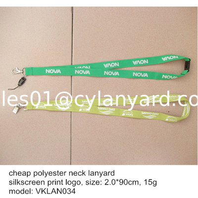 Cheap imprinted polyester neck lanyard, simple flat polyester lanyard with badge holder supplier