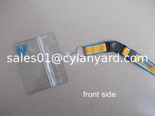 Polyester woven logo lanyard with ID badge cover, custom polyester jacquard logo lanyards supplier