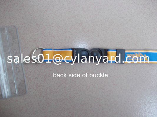 Polyester woven logo lanyard with ID badge cover, custom polyester jacquard logo lanyards supplier