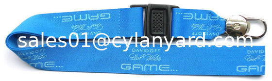 Deluxe polyester woven neck straps with jacquard logo, safety release woven neck lanyards supplier