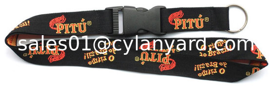 Custom polyester woven neck strap lanyard with jacquard weave logo and key ring holder, supplier