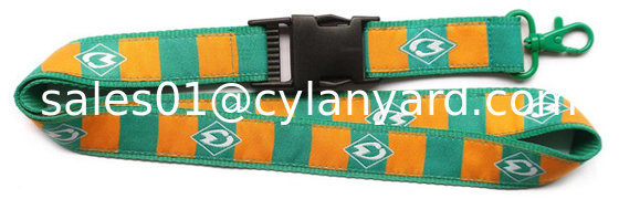 Polyester double layered neck lanyard strap with jacquard ribbon stitched, cheap lanyards, supplier