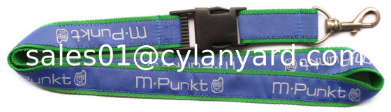 Premium quality polyester double layer stitched lanyard with jacquard logo, China factory, supplier