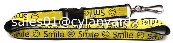 Economy designer polyester neck lanyard strap with jacquard logo ribbon layered stitched, supplier