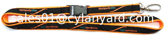 Premium polyester jacquard ribbon stitched safety neck lanyards,woven logo ribbon overlay, supplier