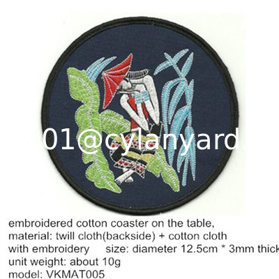Embroidered drink coasters tableware, vintage cotton cup coaster with embroidered design, supplier