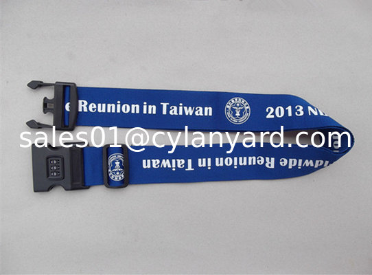 Imprinted polyester security luggage bag belt lanyard, with and without digital code lock, supplier