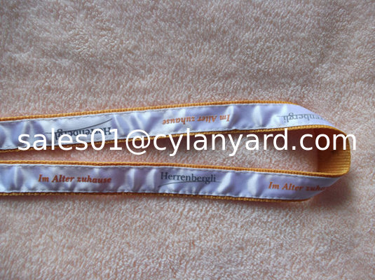 Polyester Satin applique double layer lanyard,deluxe satin ribbon overlayed neck lanyards, supplier