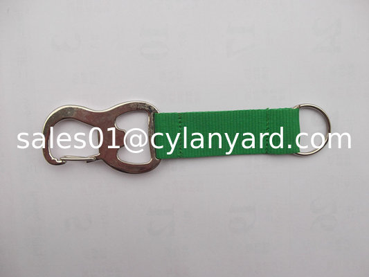 Polyester short lanyard with aluminum Carabiner, metal bottle opener holder short lanyard supplier