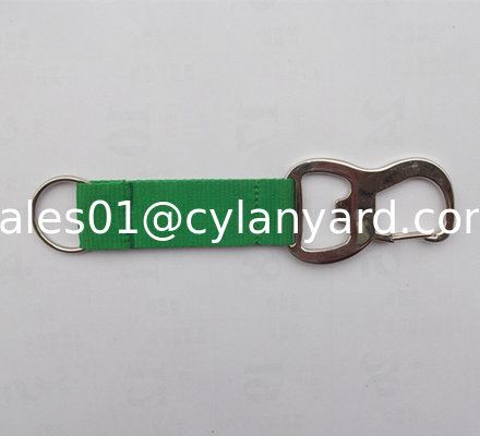 Polyester short lanyard with aluminum Carabiner, metal bottle opener holder short lanyard supplier