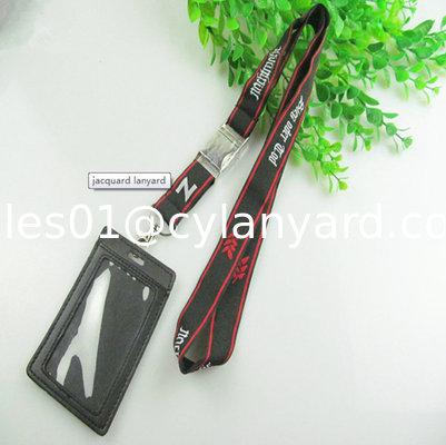 Premium jacquard woven neck lanyard with ID pouch, polyester woven jacquard badge lanayrds supplier