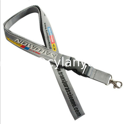 Economical flat polyester neck lanyards, cheap polyester badge lanyard with screen printed supplier