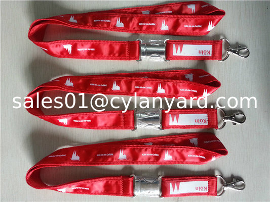 Wholesale satin ribbon overlay polyester neck lanyards with plastic detachable buckle, supplier
