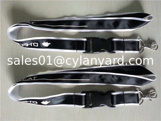 Wholesale satin ribbon overlay polyester neck lanyards with plastic detachable buckle, supplier