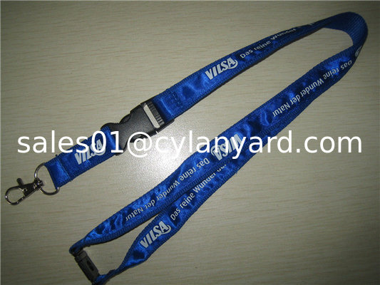 Imprinted satin ribbon overlay id card neck lanyards with quick release detachable buckle, supplier