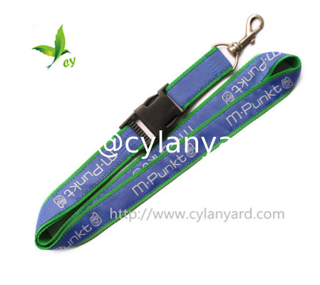 Sports games lanyards with woven text logo ribbon, jacquard ribbon double layer lanyards, supplier
