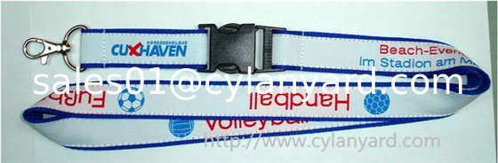 Sports games lanyards with woven text logo ribbon, jacquard ribbon double layer lanyards, supplier