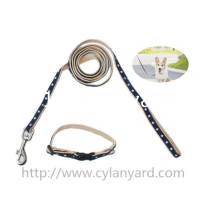 Wholesale patterned webbing dog collars and leads, woven logo polyester dog lead lanyard, supplier