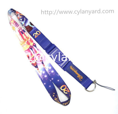 Cheap CMYK colorful print lanyard with metal swivel J hook, simple cheap logo neck lanyard supplier