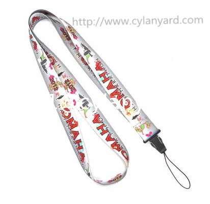 Cheap CMYK colorful print lanyard with metal swivel J hook, simple cheap logo neck lanyard supplier